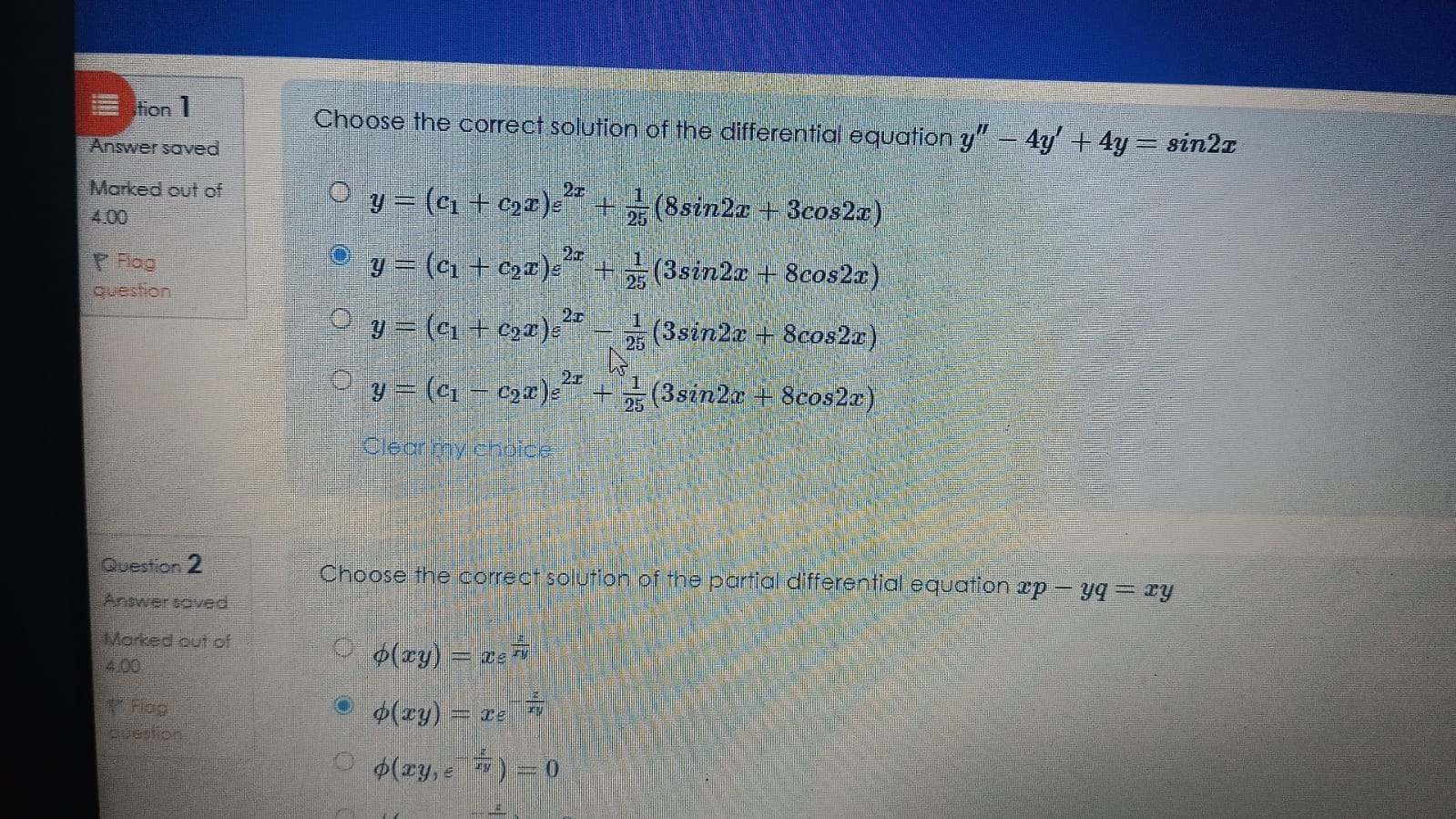 Solved Choose the correct solution of ﻿the differential | Chegg.com