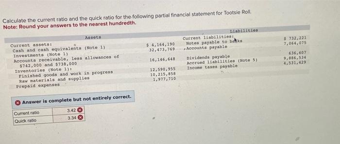 Solved Calculate the current ratio and the quick ratio for | Chegg.com