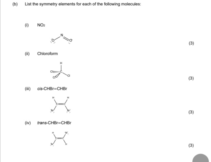 Solved (b) ﻿List the symmetry elements for each of the | Chegg.com