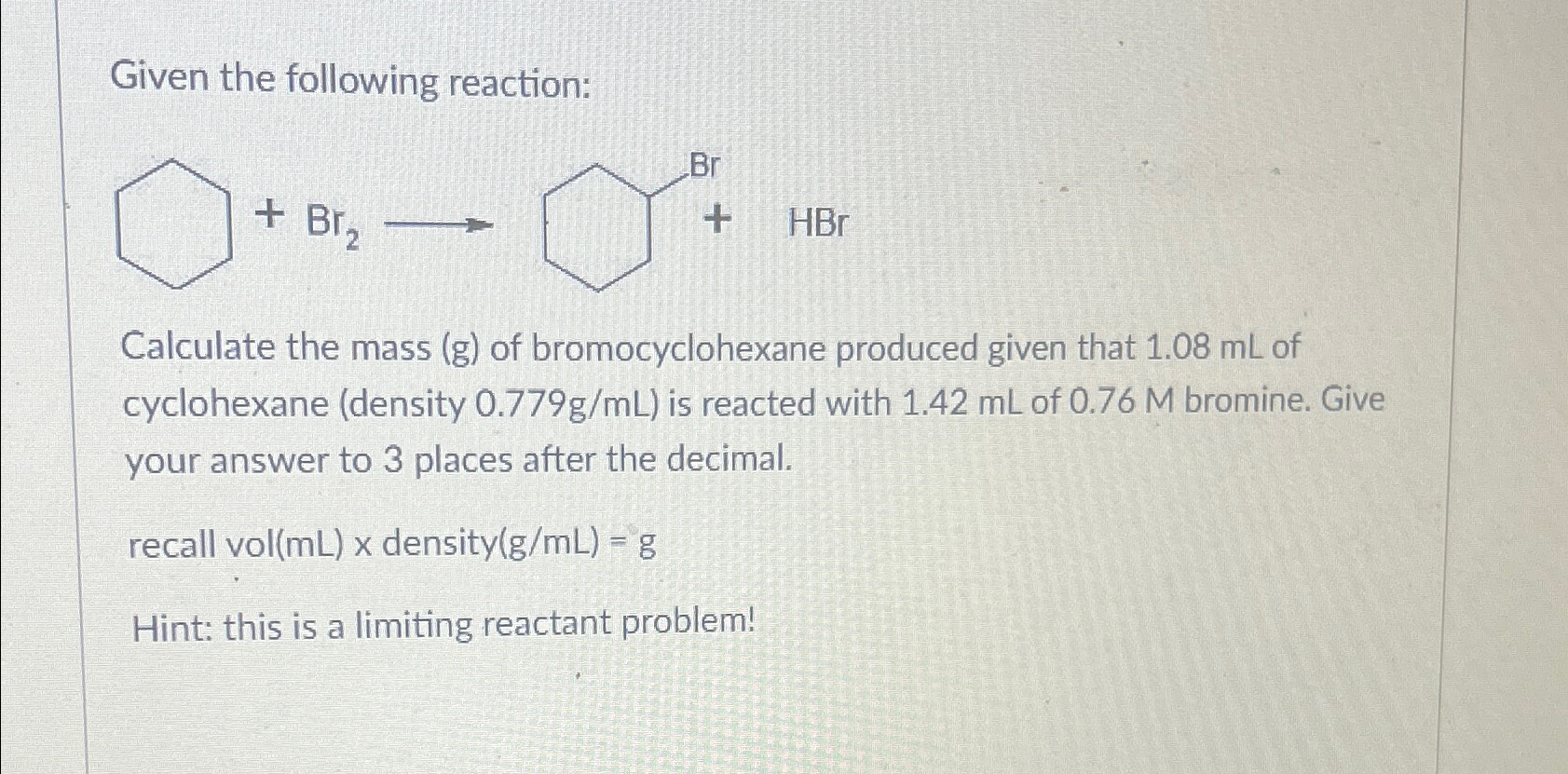 Solved Given the following reaction:Calculate the mass ) | Chegg.com