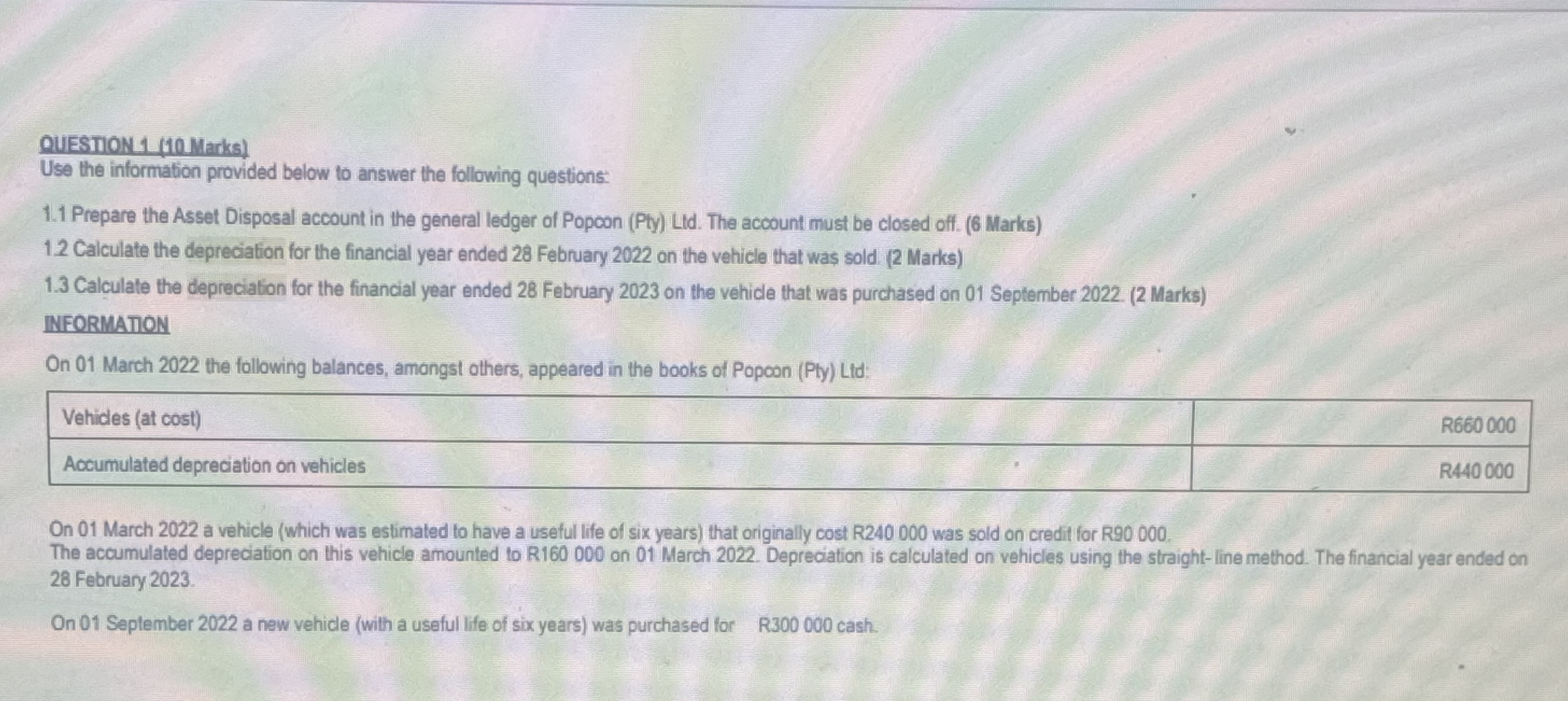 Solved OUESTION1 (10 ﻿Marks)Use the information provided | Chegg.com