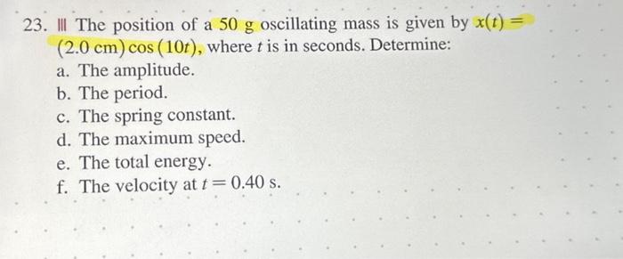 Solved 23. III The position of a 50 g oscillating mass is | Chegg.com