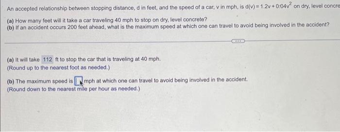 Solved An accepted relationship between stopping distance, d | Chegg.com