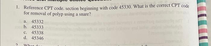 Solved 1. Reference CPT code. section beginning with code | Chegg.com