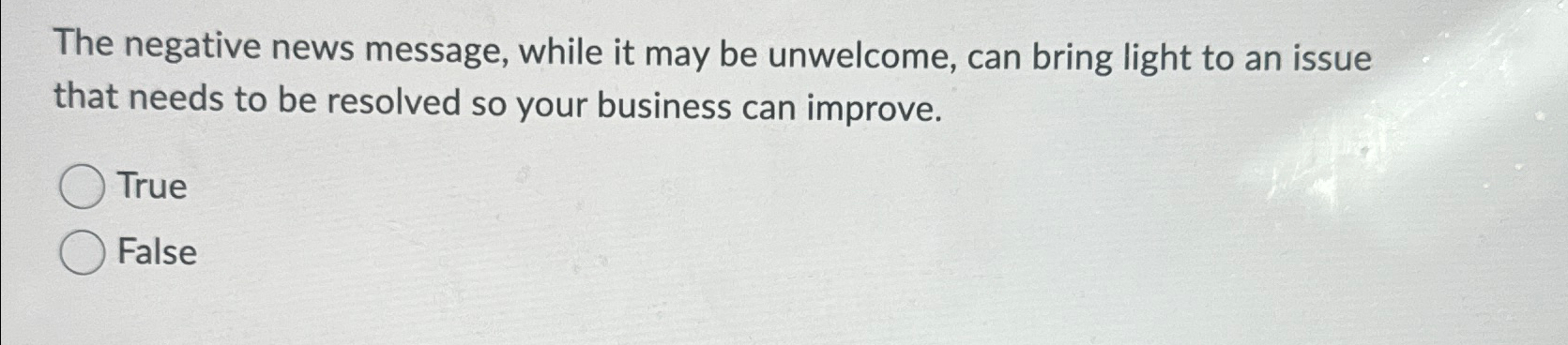 Solved The negative news message, while it may be unwelcome, | Chegg.com