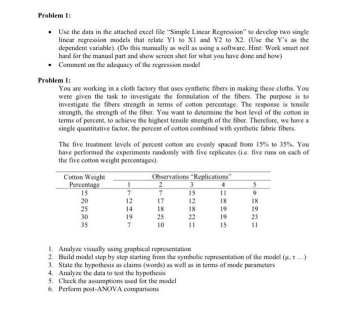 Solved Problem 1 Use The Data In The Attached Excel File 6563