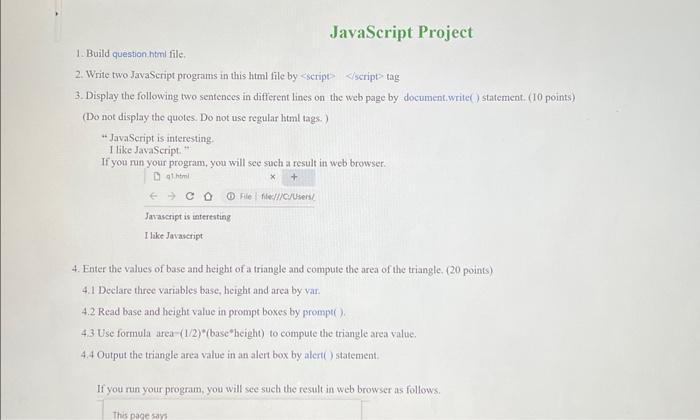 Solved 2 Write Two Javascript Programs In This Html File By 
