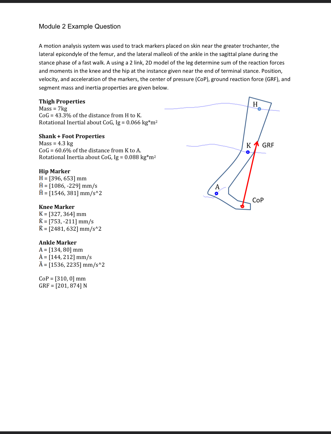 Solved Module 2 ﻿Example QuestionA motion analysis system | Chegg.com