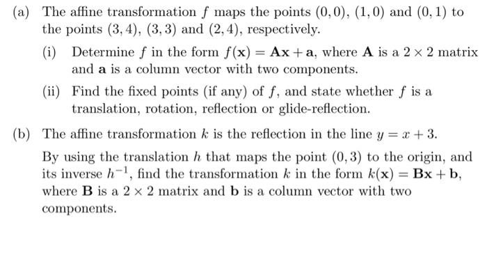 Solved (a) The affine transformation f maps the points | Chegg.com