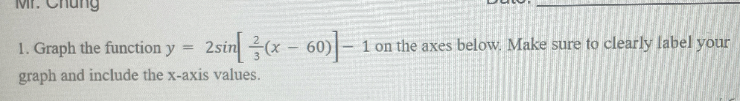 Solved Graph the function y=2sin[23(x-60)]-1 ﻿on the axes | Chegg.com