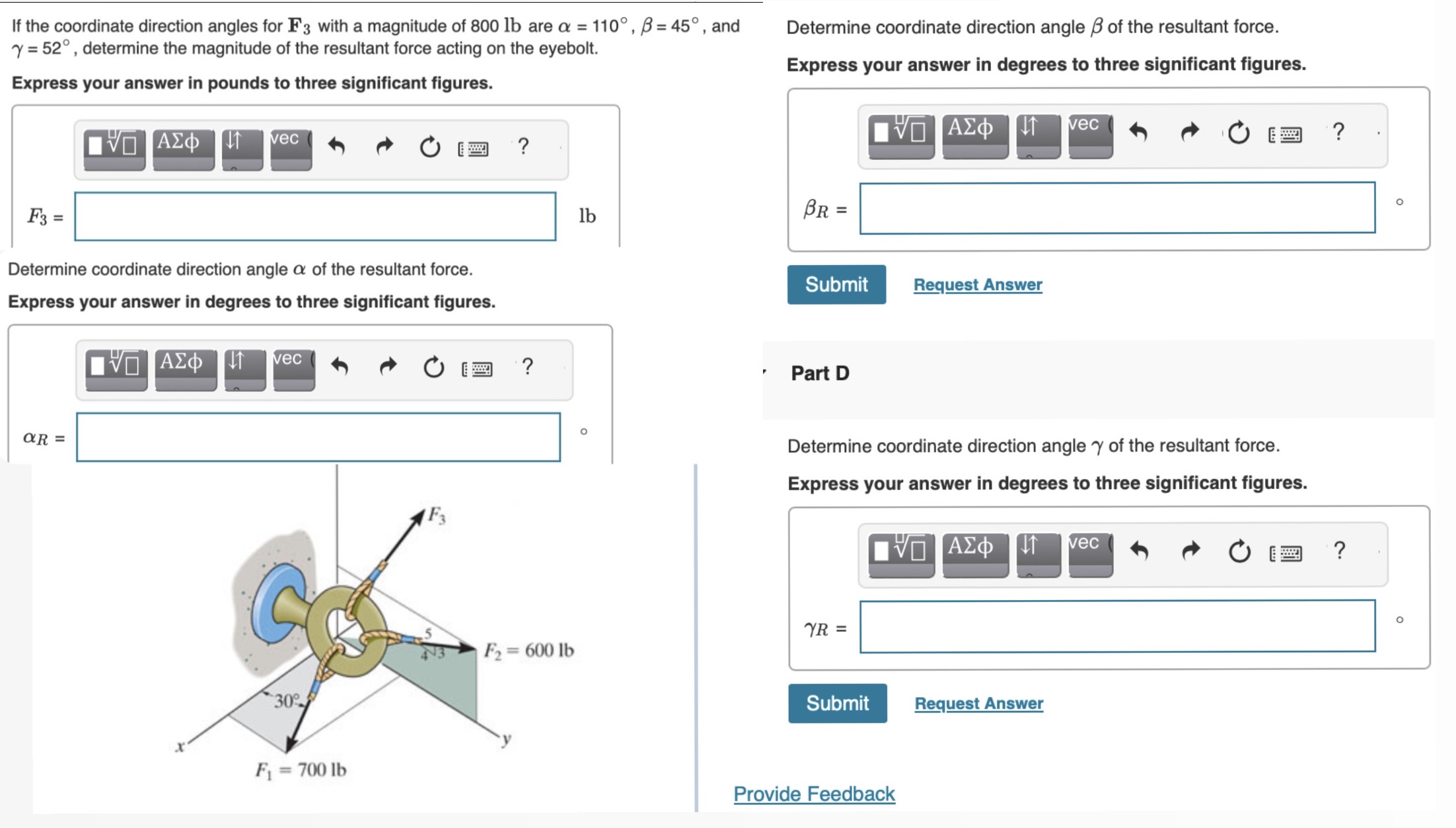 Solved Si los ángulos de dirección de coordenadas paraF3 | Chegg.com