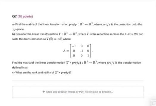 Solved a) Find the matrix of the linear transformation proje | Chegg.com