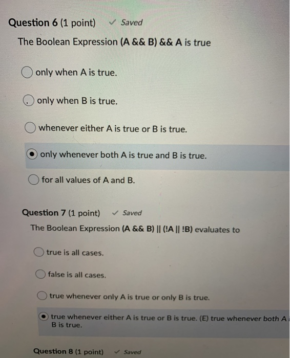Solved Question 6 (1 point) Saved The Boolean Expression | Chegg.com