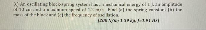 Solved 3.) An oscillating block-spring system has a | Chegg.com