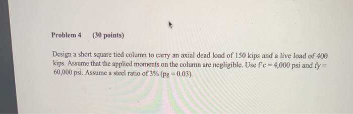 Solved Problem 4 (30 points) Design a short square tied | Chegg.com