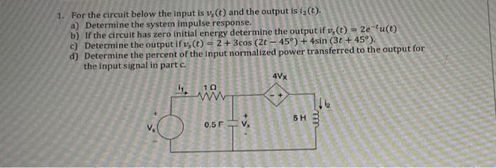 Solved 1. For the circuit below the input is vt) and the | Chegg.com
