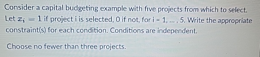 Solved Consider a capital budgeting example with five | Chegg.com