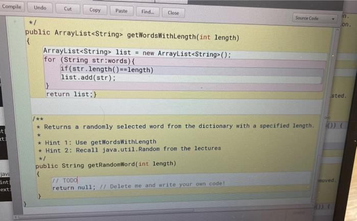 public ArrayList getwordsWithLength(int length) | Chegg.com