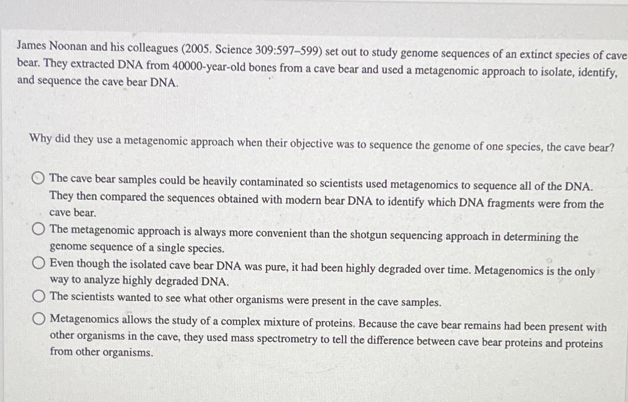 Solved James Noonan and his colleagues (2005. ﻿Science | Chegg.com