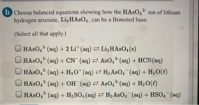 Solved b Choose balanced equations showing how the HASO42- | Chegg.com