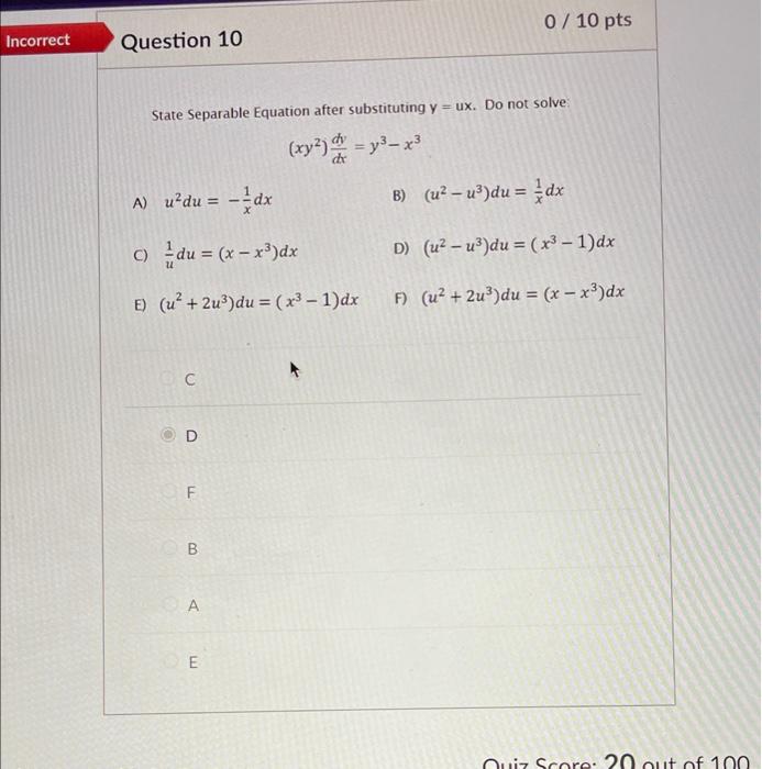Solved State Separable Equation after substituting y=ux. Do | Chegg.com