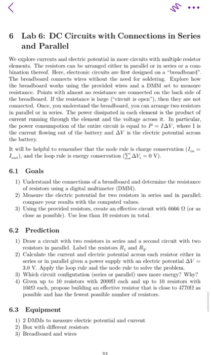 Solved 6 Lab 6: DC Circuits with Connections in Series and | Chegg.com
