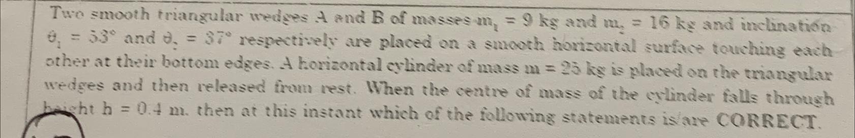 Two smooth triangular wedges A and B ﻿of masses | Chegg.com