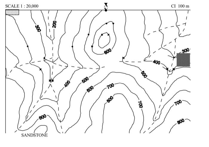 Solved The topographic map shows a dipping sandstone bed. | Chegg.com