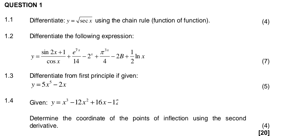 Solved QUESTION 11.1 ﻿Differentiate: y=secx2 ﻿using the | Chegg.com
