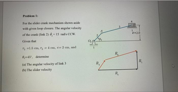 Solved Problem 1: For the slider crank mechanism shown aside | Chegg.com