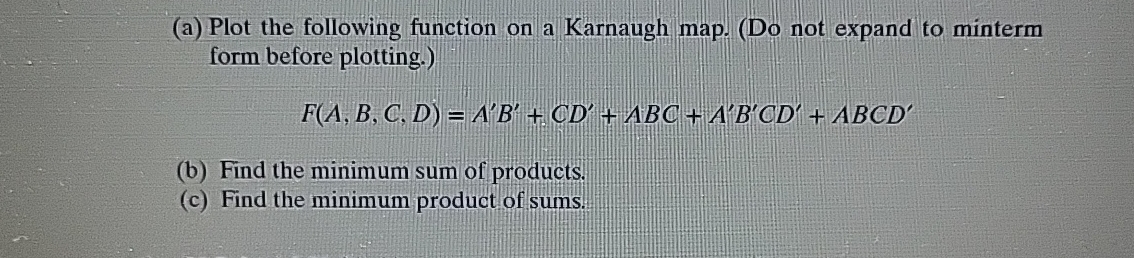 Solved (a) ﻿Plot the following function on a Karnaugh map. | Chegg.com