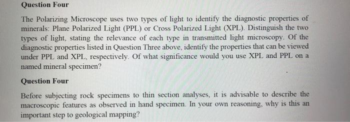 Solved Question Four The Polarizing Microscope uses two | Chegg.com