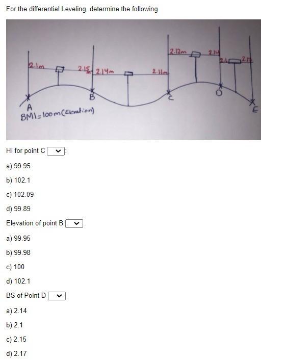 Solved For the differential Leveling, determine the | Chegg.com