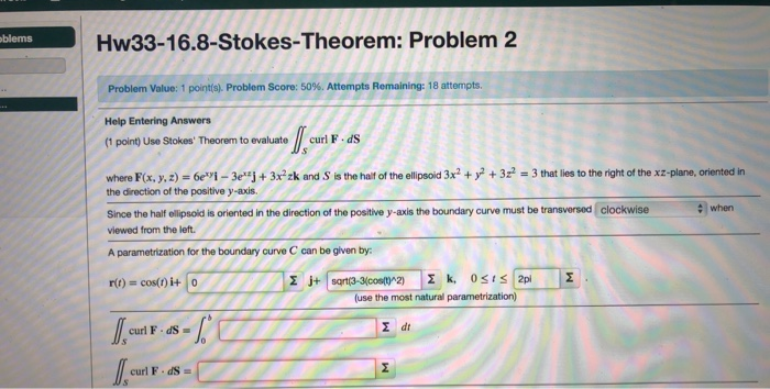 Solved Blems Hw33 168 Stokes Theorem Problem 2 Problem