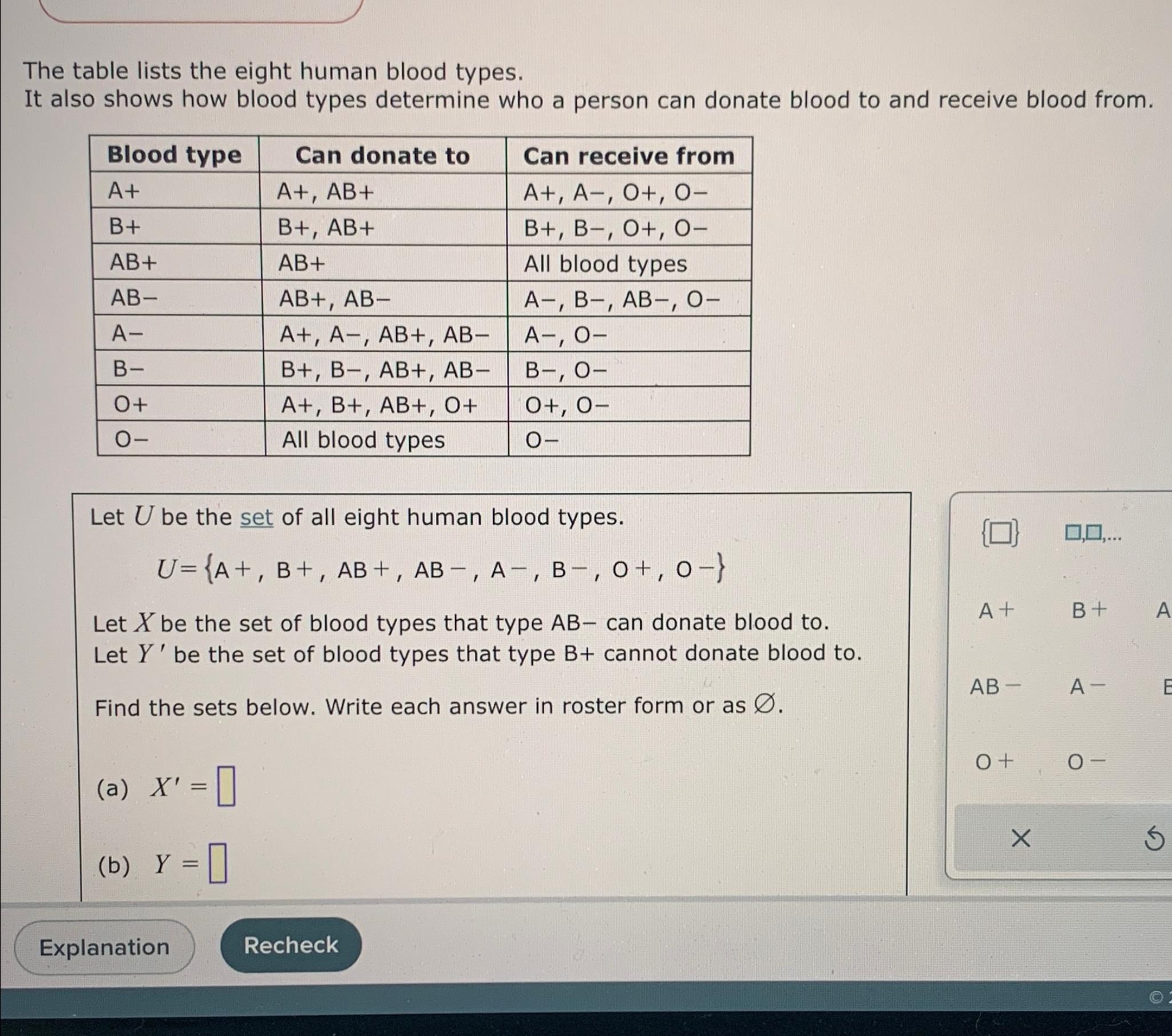 Solved The table lists the eight human blood types.It also | Chegg.com