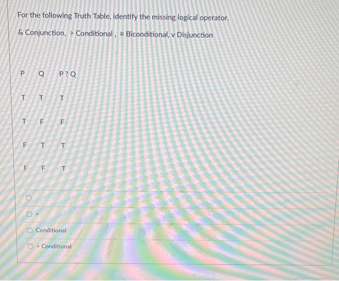 For the following Truth Table, identify the missing | Chegg.com