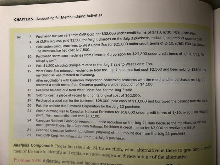 Solved Problem 5-3B Journal entries for merchandising | Chegg.com