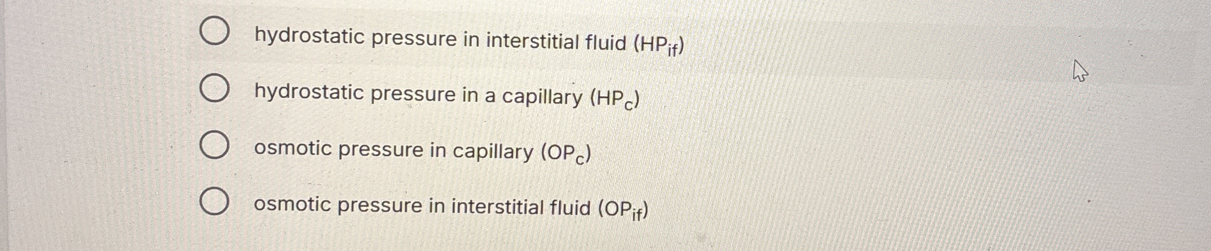 hydrostatic pressure in interstitial fluid | Chegg.com
