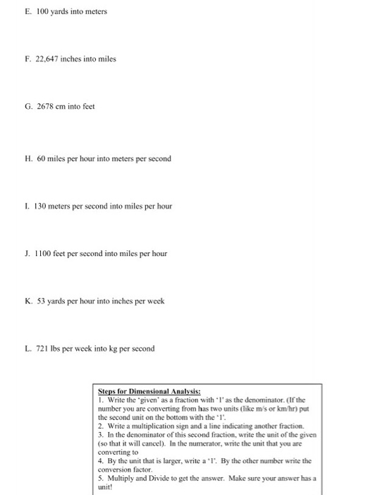 Solved Physical Science Dimensional Analysis Unit Chegg