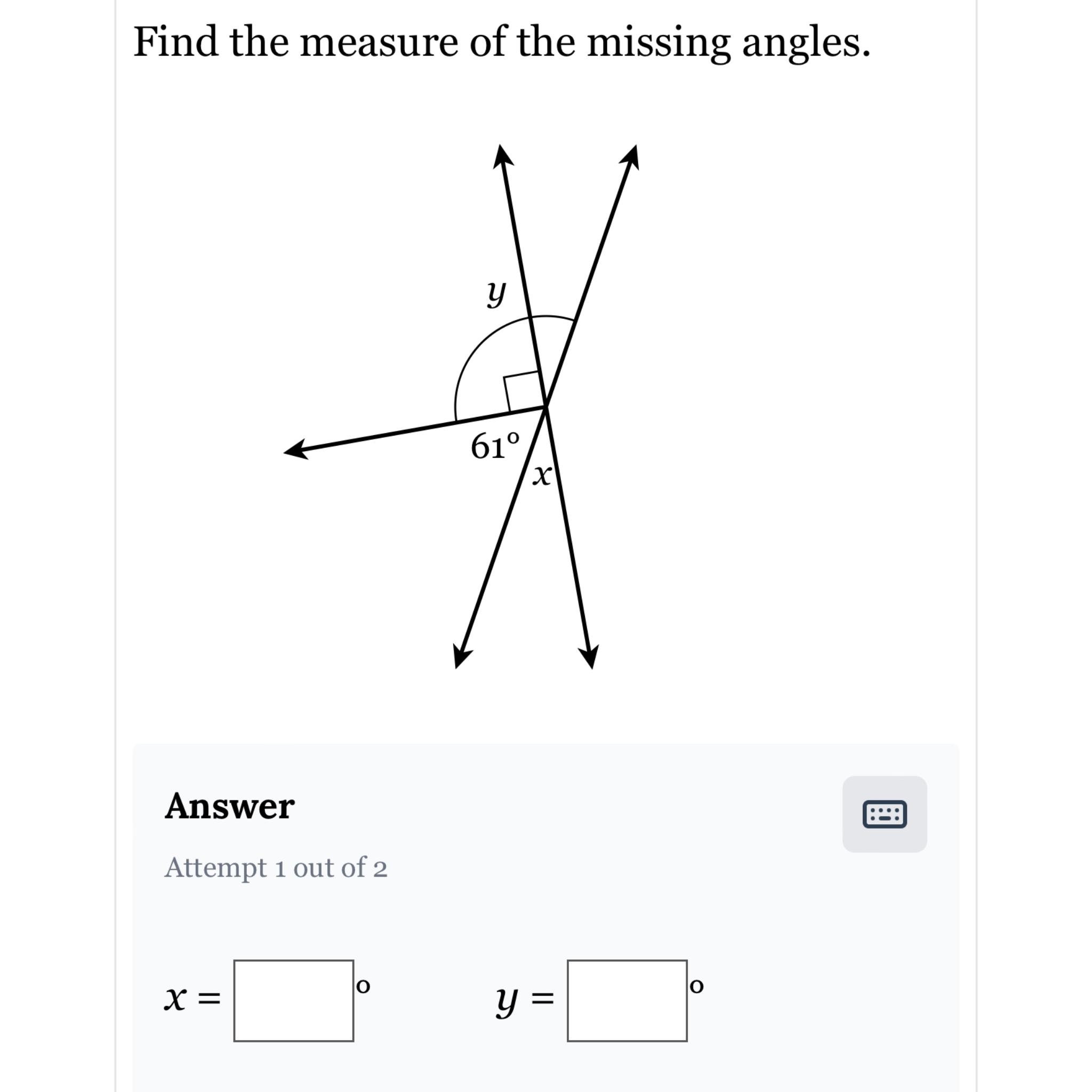 Solved Find the measure of the missing angles.AnswerAttempt | Chegg.com