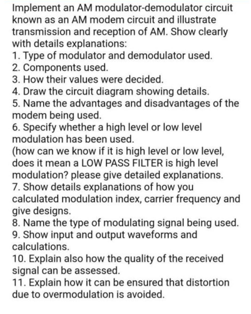 Solved Implement an AM modulator-demodulator circuit known | Chegg.com