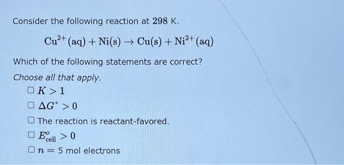 Solved Consider the following reaction at 298 K. | Chegg.com