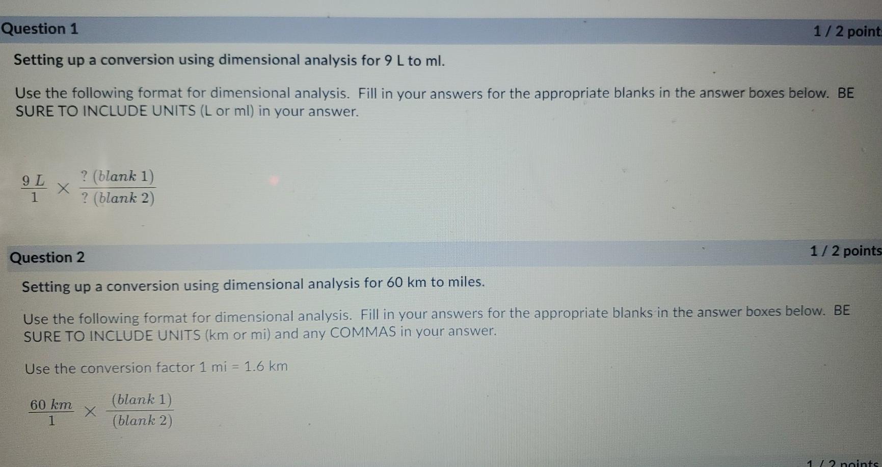 Solved Question 1 1/2 point Setting up a conversion using | Chegg.com