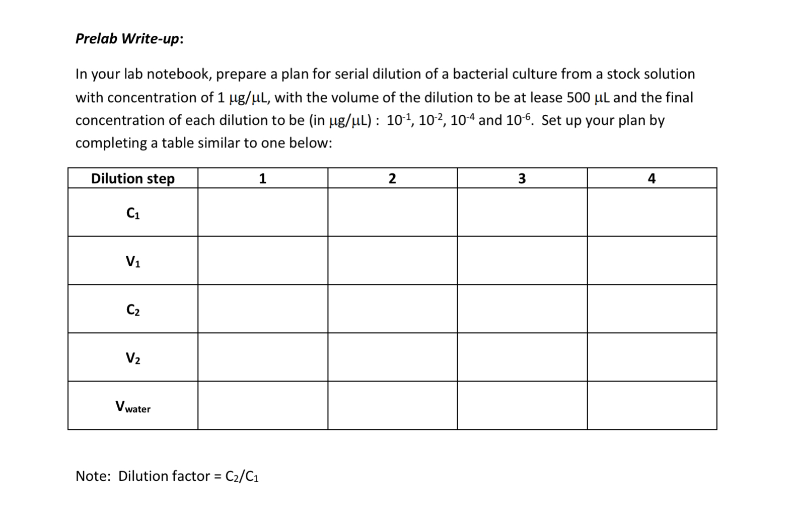 Solved Prelab Write-up:In your lab notebook, prepare a plan | Chegg.com