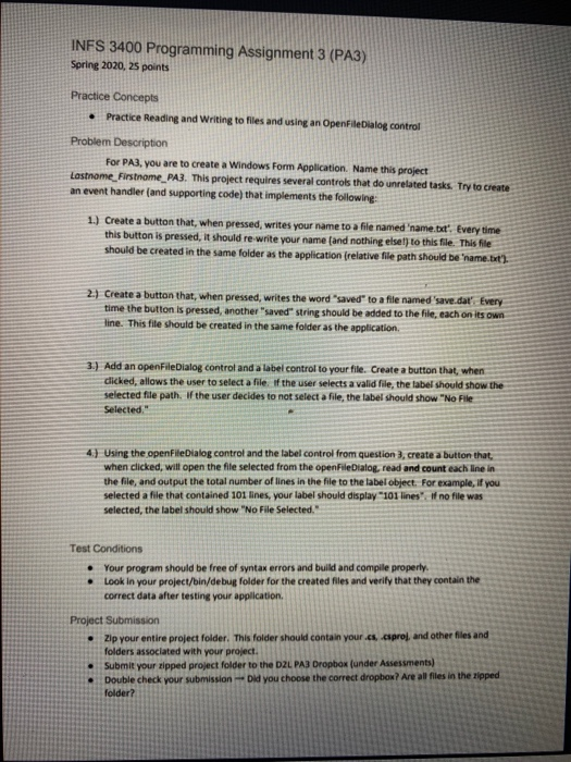 INFS 3400 Programming Assignment 3 (PA3) Spring 2020, | Chegg.com