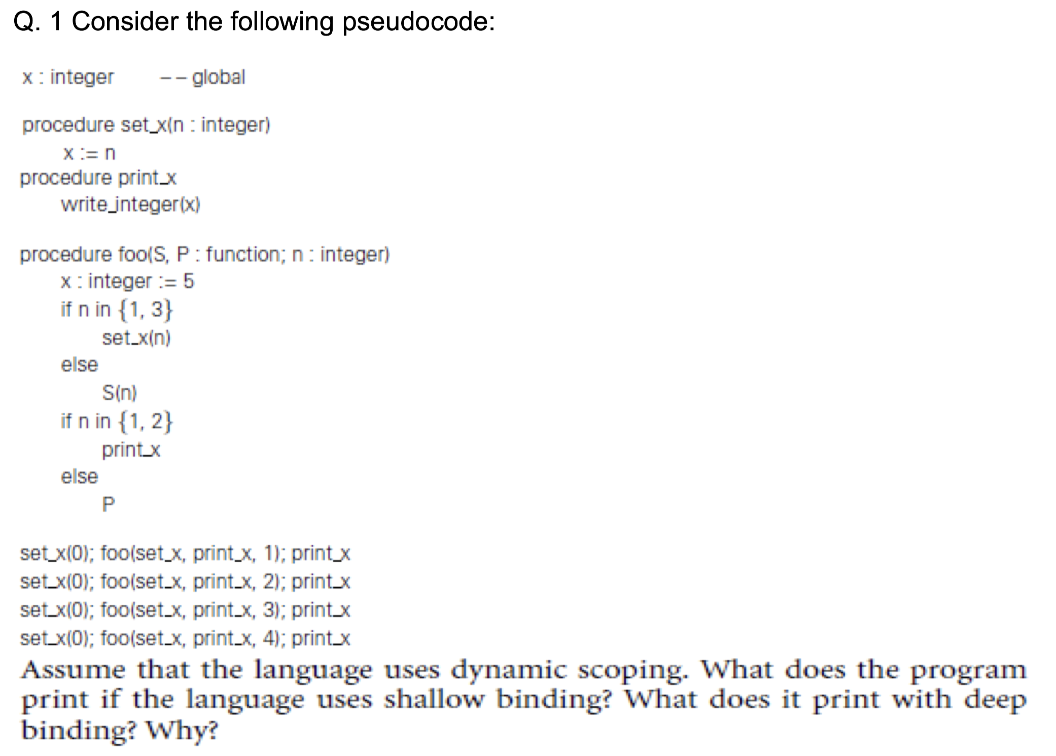Solved Q. 1 ﻿Consider the following pseudocode: | Chegg.com