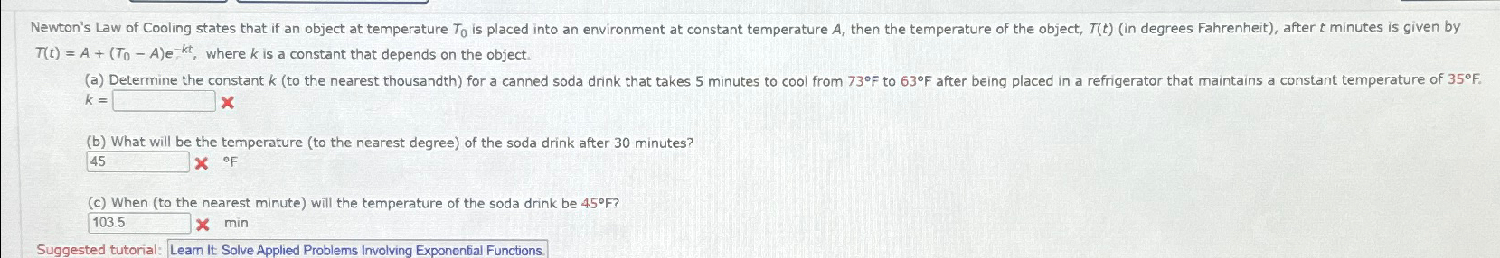 Solved T(t)=A+(T0-A)e-kt, ﻿where k ﻿is a constant that | Chegg.com