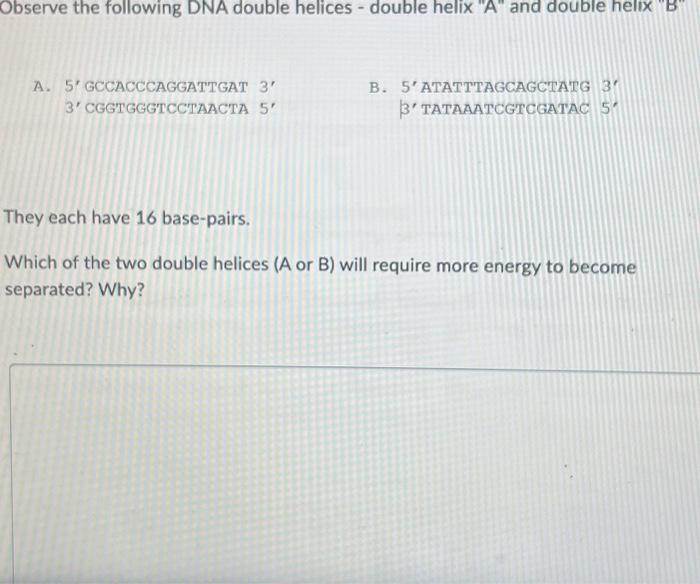 Solved Observe The Following Dna Double Helices Double
