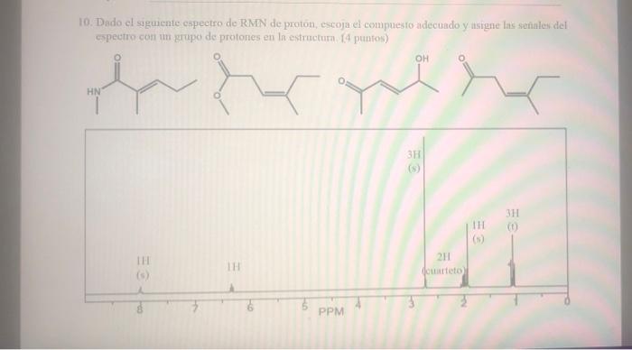 Solved Given the following proton NMR spectrum, choose the | Chegg.com
