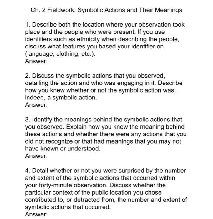 Solved Ch. 2 Fieldwork: Symbolic Actions and Their Meanings | Chegg.com